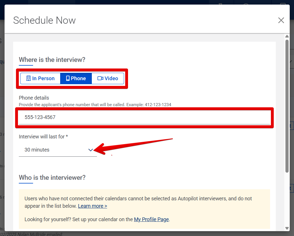 Scheduling interviews using Autopilot